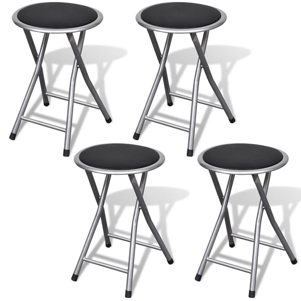 Set de 4 tabourets assise pliables design simple en PVC noir structure ...